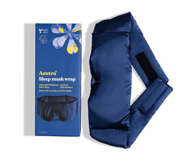 Weighted Lavender Satin Sleep Mask Wrap, Navy |Asutra